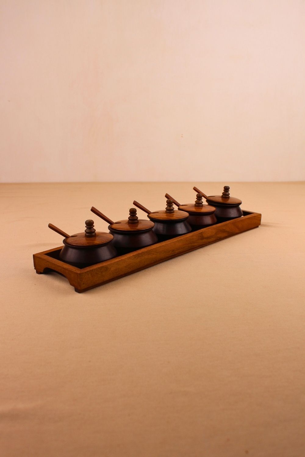 Wooden Handi Set of 5 with Tray - Kamala Crafts Shop